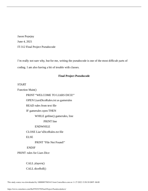 It 312 Final Project Pseudocode