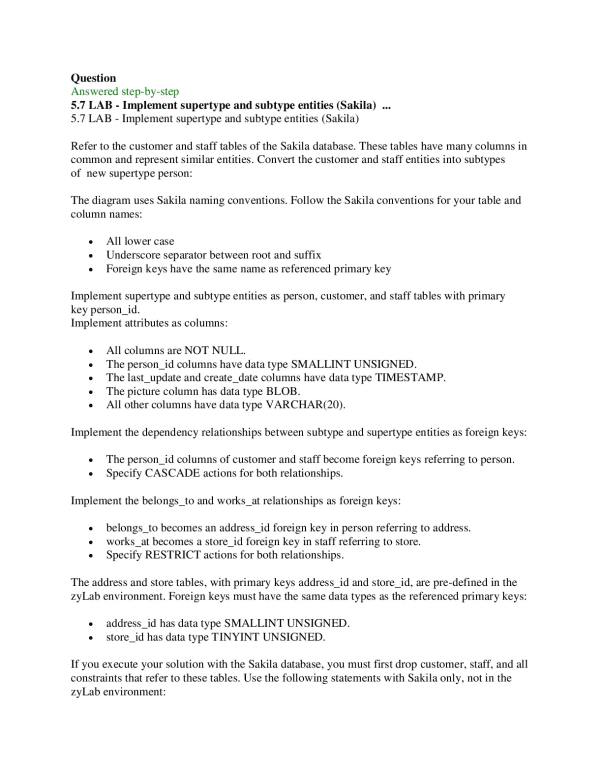 University of Phoenix DAT DAT 380 5.7 LAB - Implement supertype and subtype entities (Sakila)