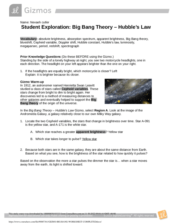 GIZMO BIG BANG WORKSHEET COMPLETED
