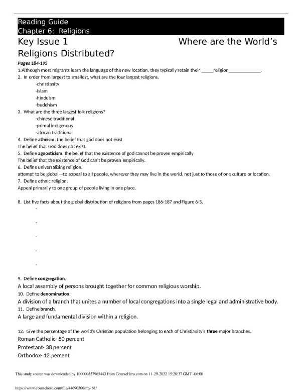 Reading Guide Chapter 6:Religions