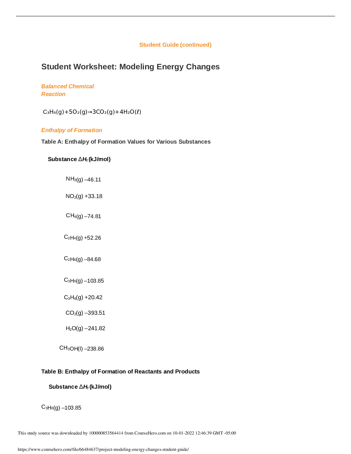CHEMISTRY 101 project-modeling-energy-changes-student-guide