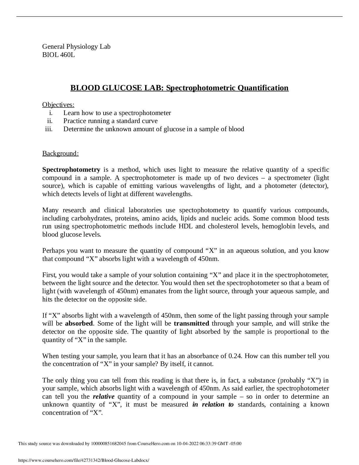Blood Glucose Lab: Spectrophotometric Quantification lab report