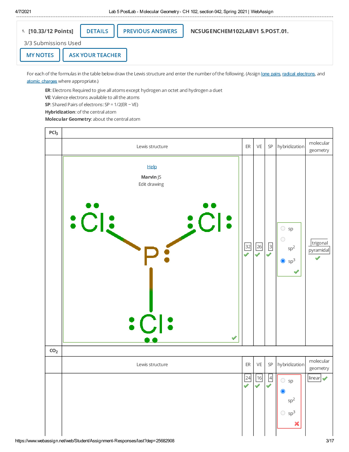 Lab 5 PostLab - Molecular Geometry - CH 102, section 042, Spring 2021 Lab 5 PostLab - Molecular Geometry - CH 102, section 042, Spring 2021