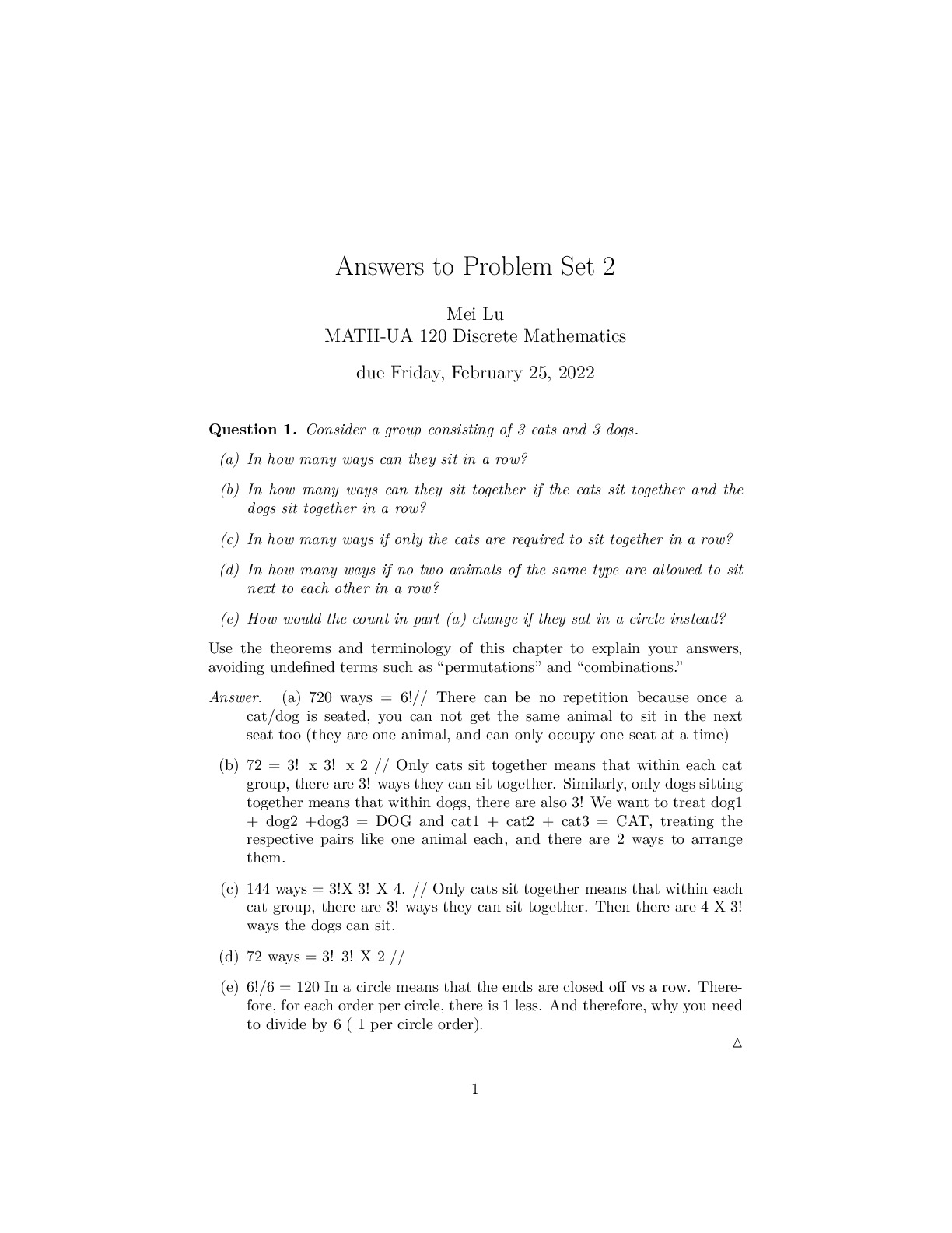 Baruch College, CUNY MATH 120 Answers to Problem Set 2. MATH-UA 120 Discrete Mathematics