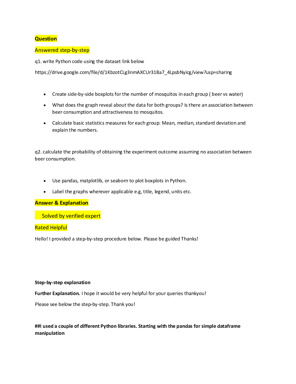 q1. write Python code using the dataset link below https://drive.google.com/file/d ...
