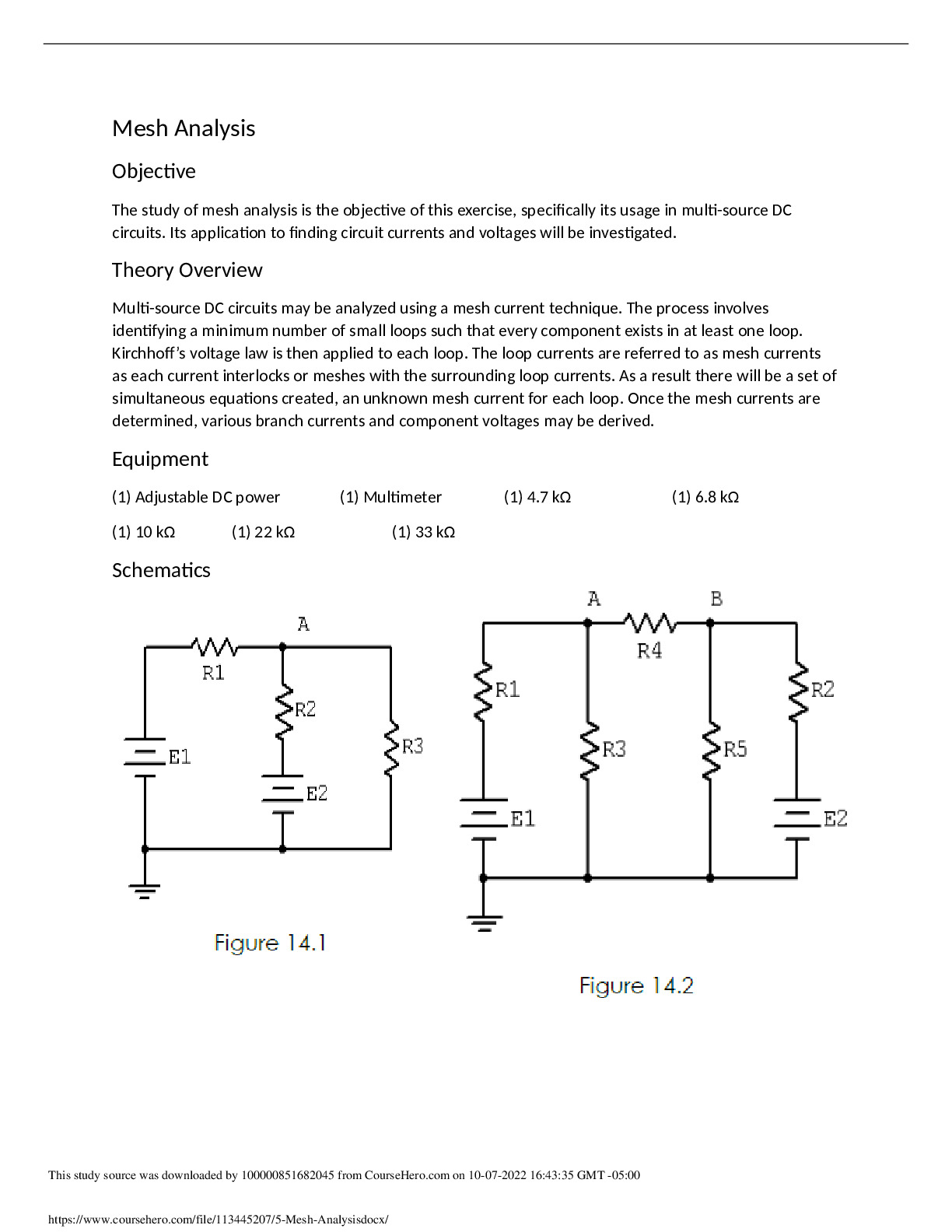 5. Mesh Analysis. University of St. La Salle - Bacolod City COLLEGE OF EECE102