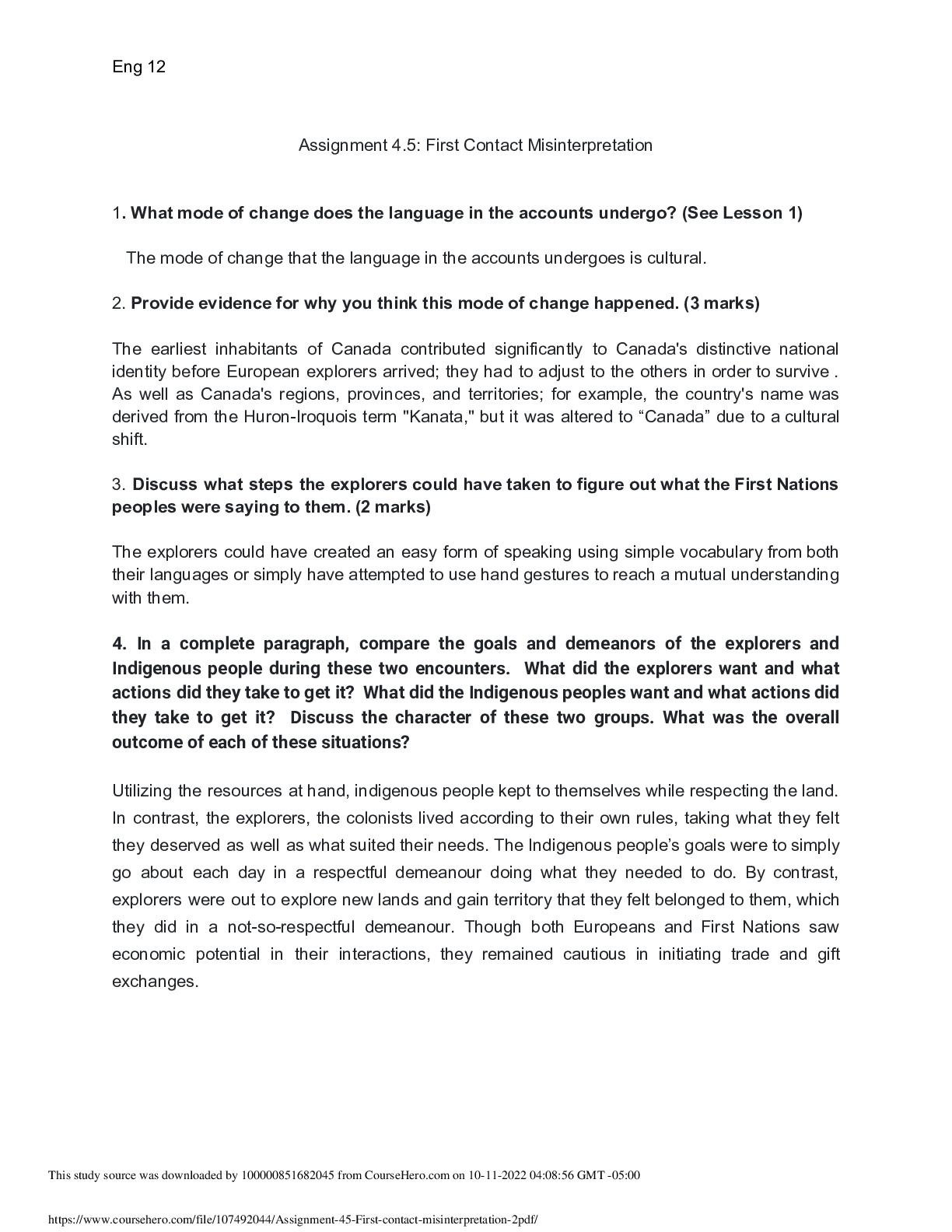 Assignment 4.5 First contact misinterpretation (2). Kamiak High School ENGLISH 101