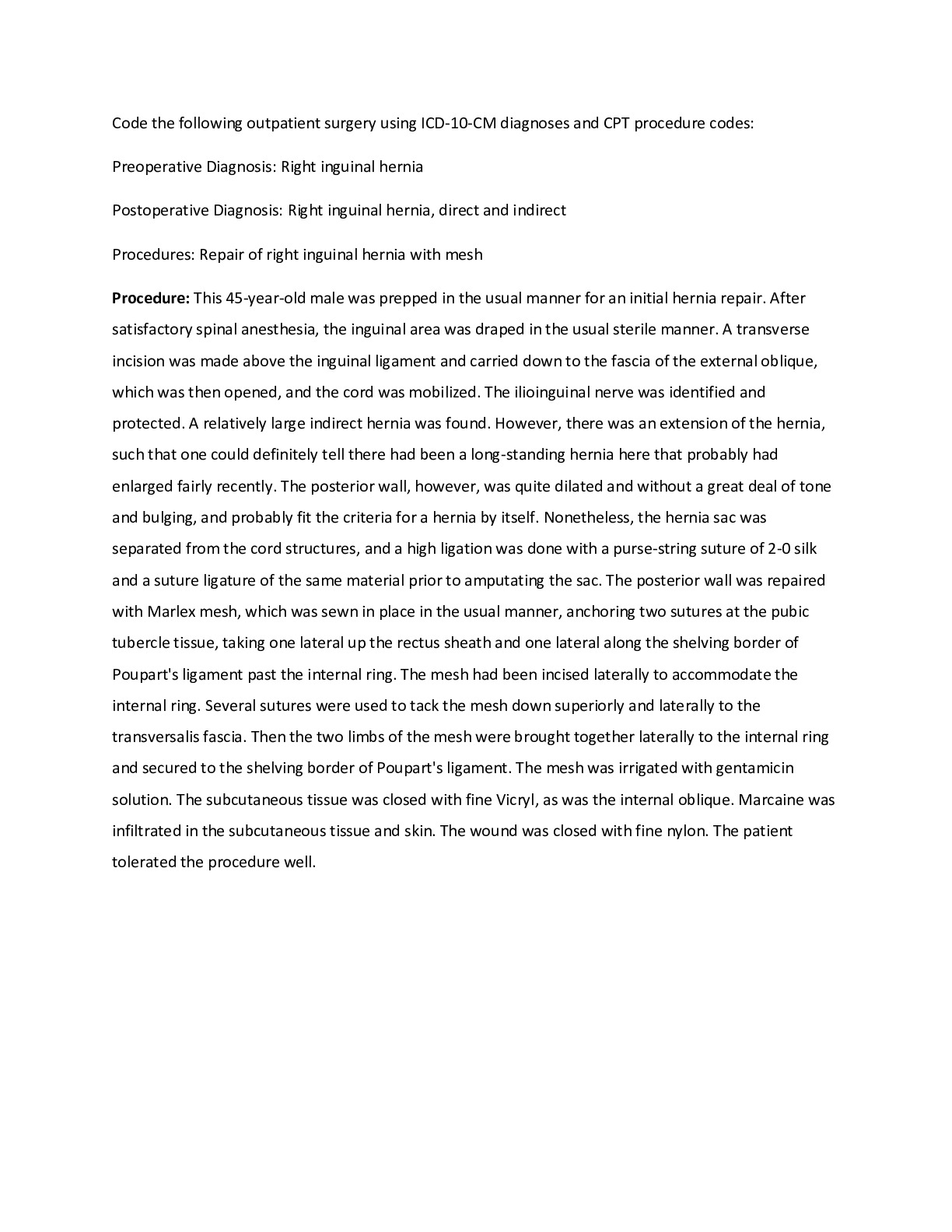 HINM 155 Code the following outpatient surgery using ICD-10-CM ...