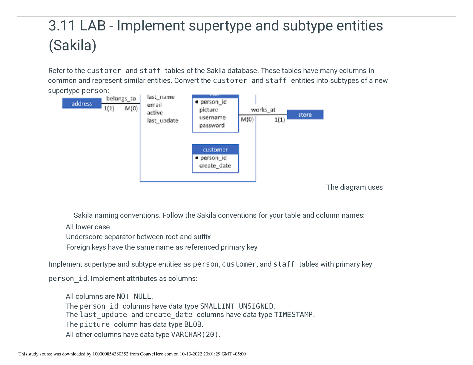 University of Eldoret COM 326 3.11 LAB - Implement supertype and subtype entities