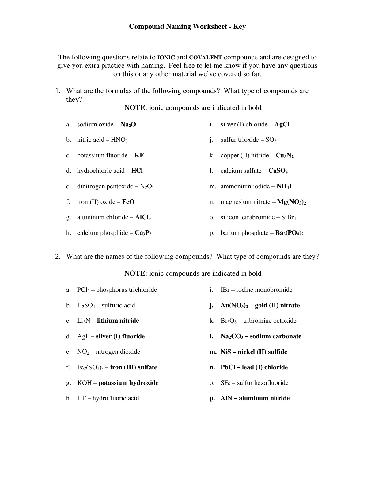 CHEM 110 Compound Naming Worksheet - Key-2.