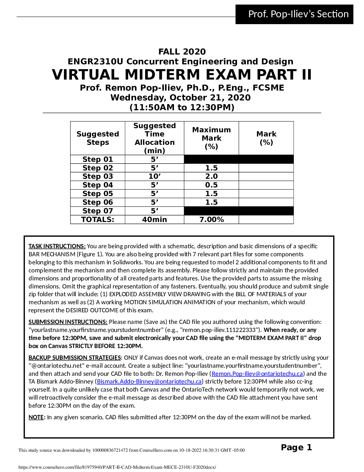 University of Ontario Institute of Technology MECE 2310 ENGR2310U Concurrent Engineering and ...