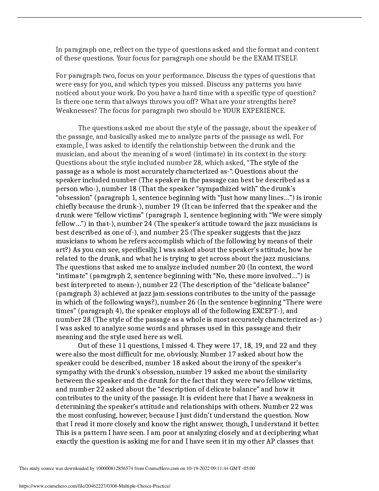 AP ENG 101 In paragraph one, reflect on the type of questions asked and ...