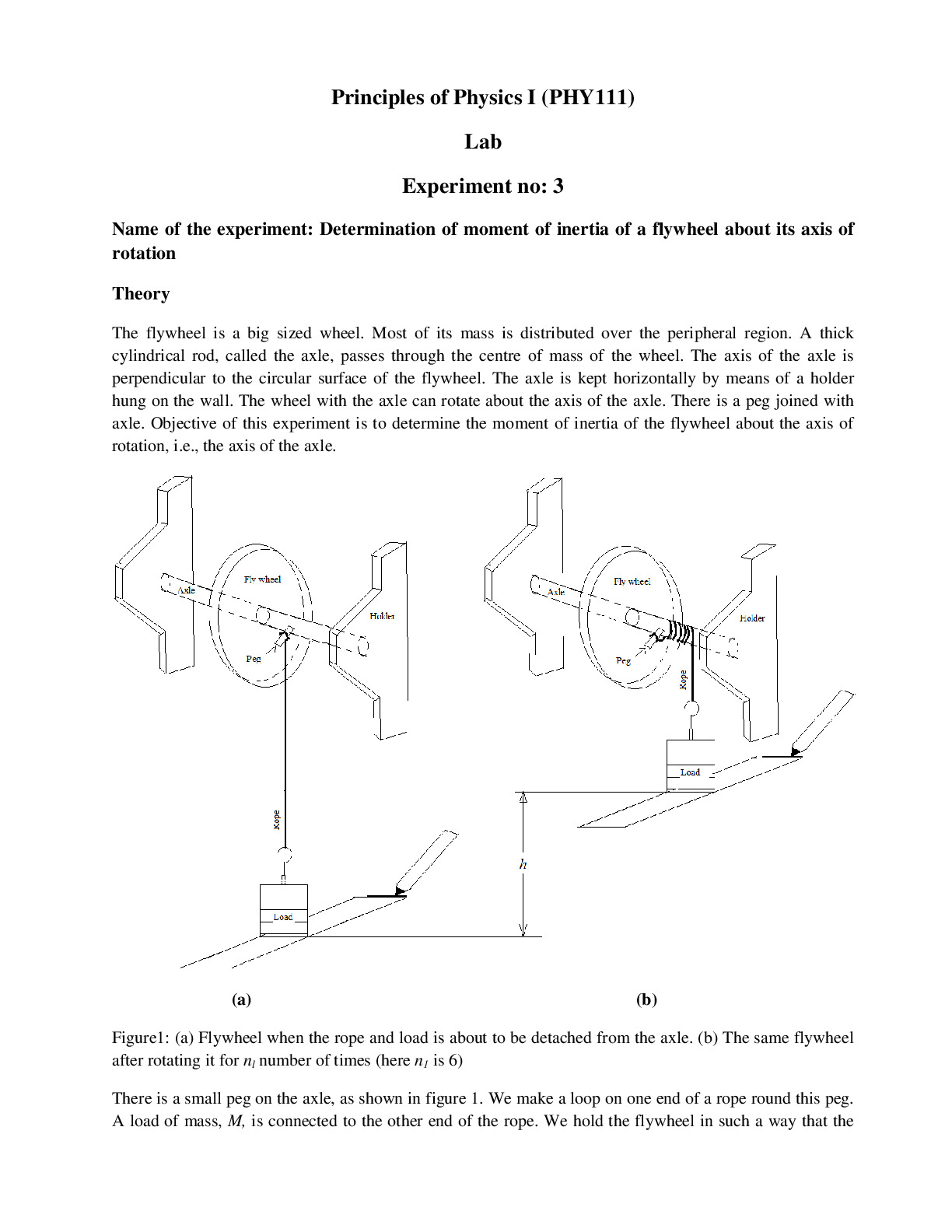 EXP3 BRAC University PHY 111 Principles of Physics I Determination of moment of inertia of a ...