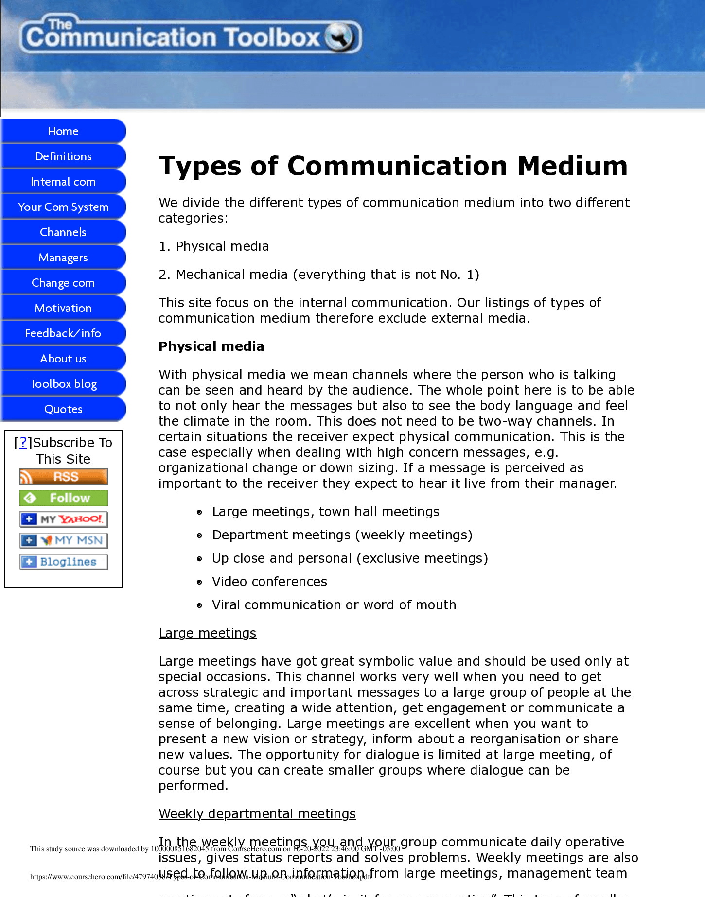 Types of Communication Medium. Communication Toolbox University of ...