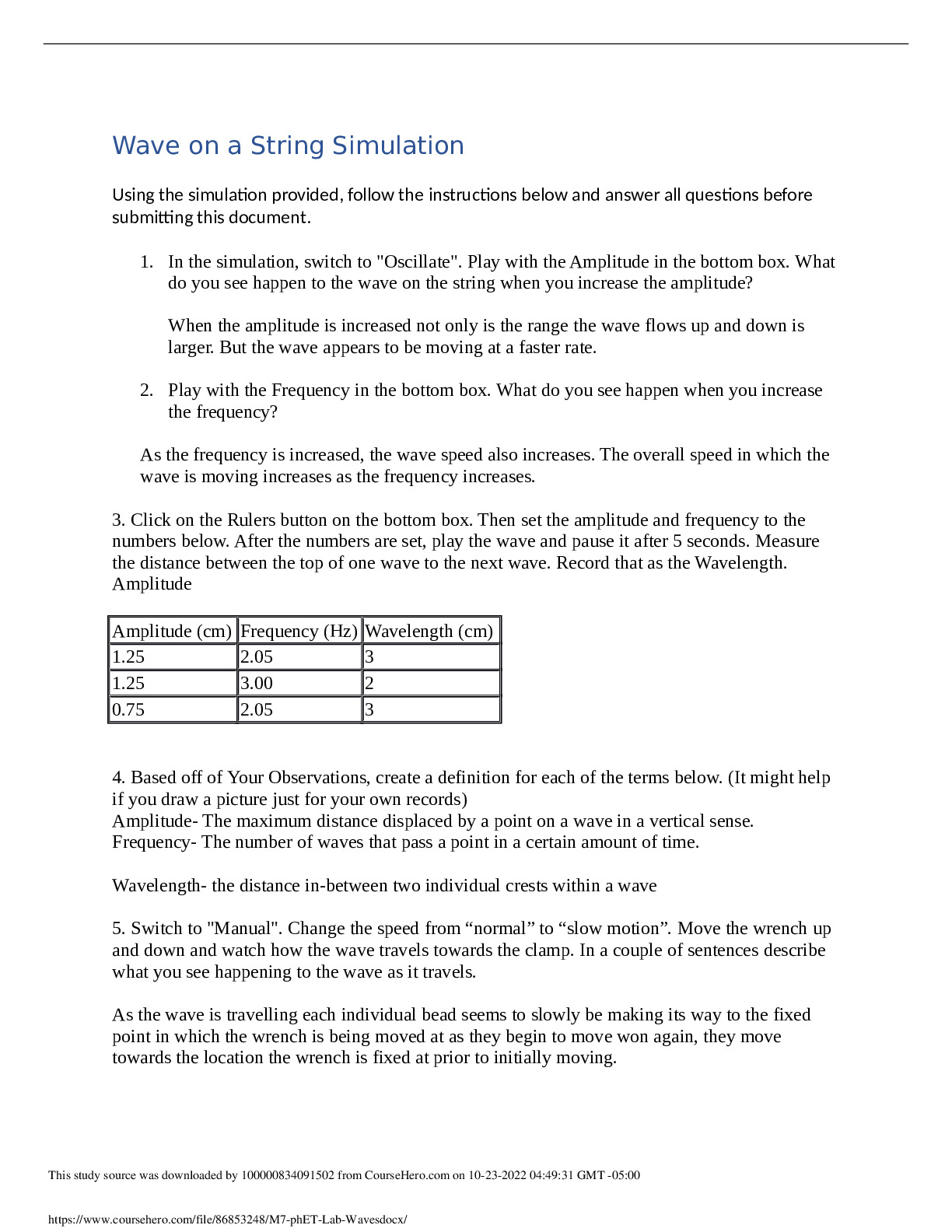 M7 phET Lab Waves University of South Florida PHY 2020