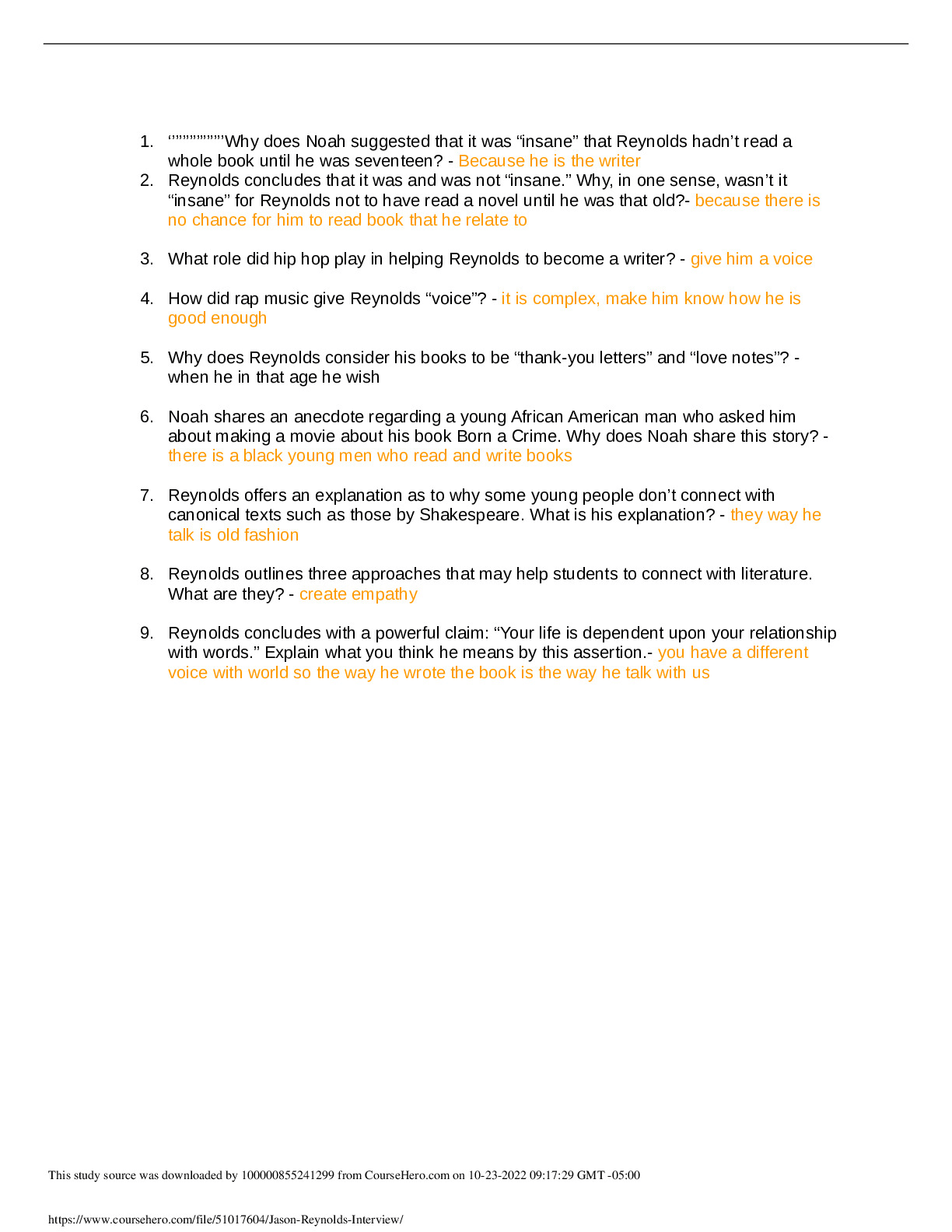 ENGLISH 400 Jason Reynolds Interview