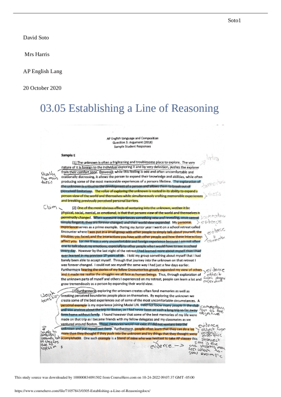 03.05 Establishing a Line of Reasoning Florida Virtual School AP ENG ...