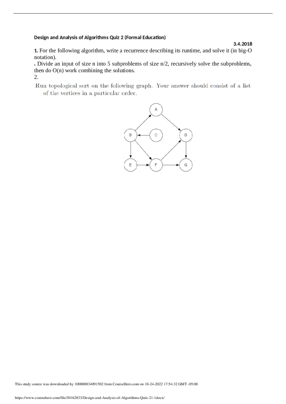 SWE 3207 Algorithm Analysis and Design . Design and Analysis of ...