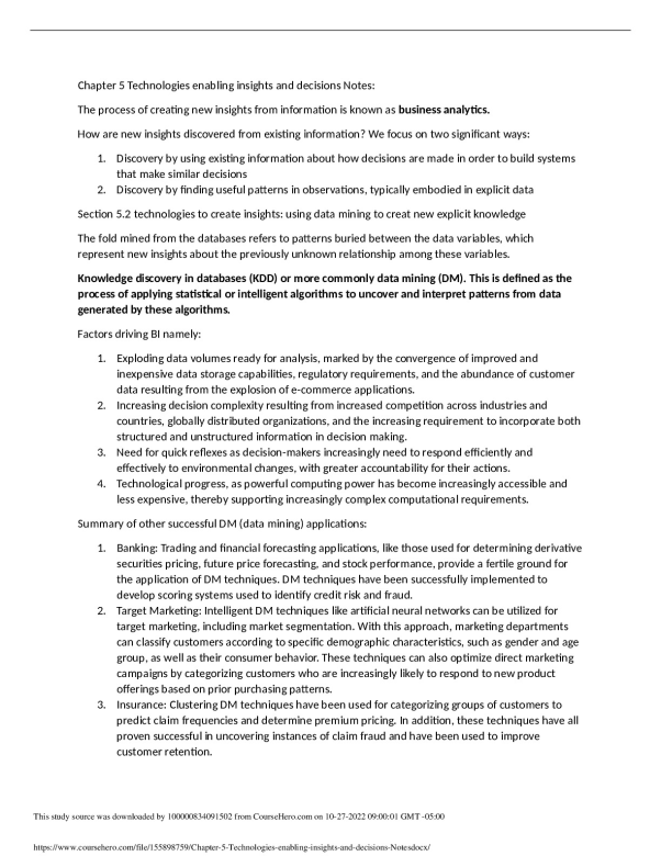 Chapter 5 Technologies enabling insights and decisions Notes University ...