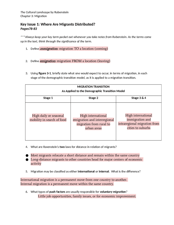 Chapter 3 Migration Study Guide Estero High School APHUG 101