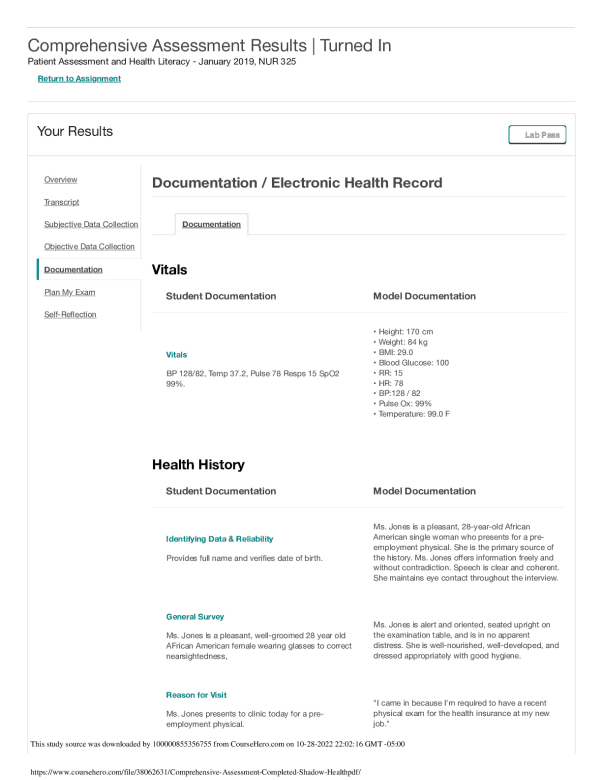Comprehensive Assessment _ Completed _ Shadow Health Southern New ...