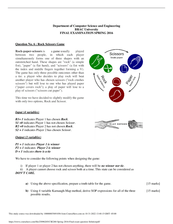 BRAC University CSE 260 CSE260 Spring 2016 Final exam question Solution