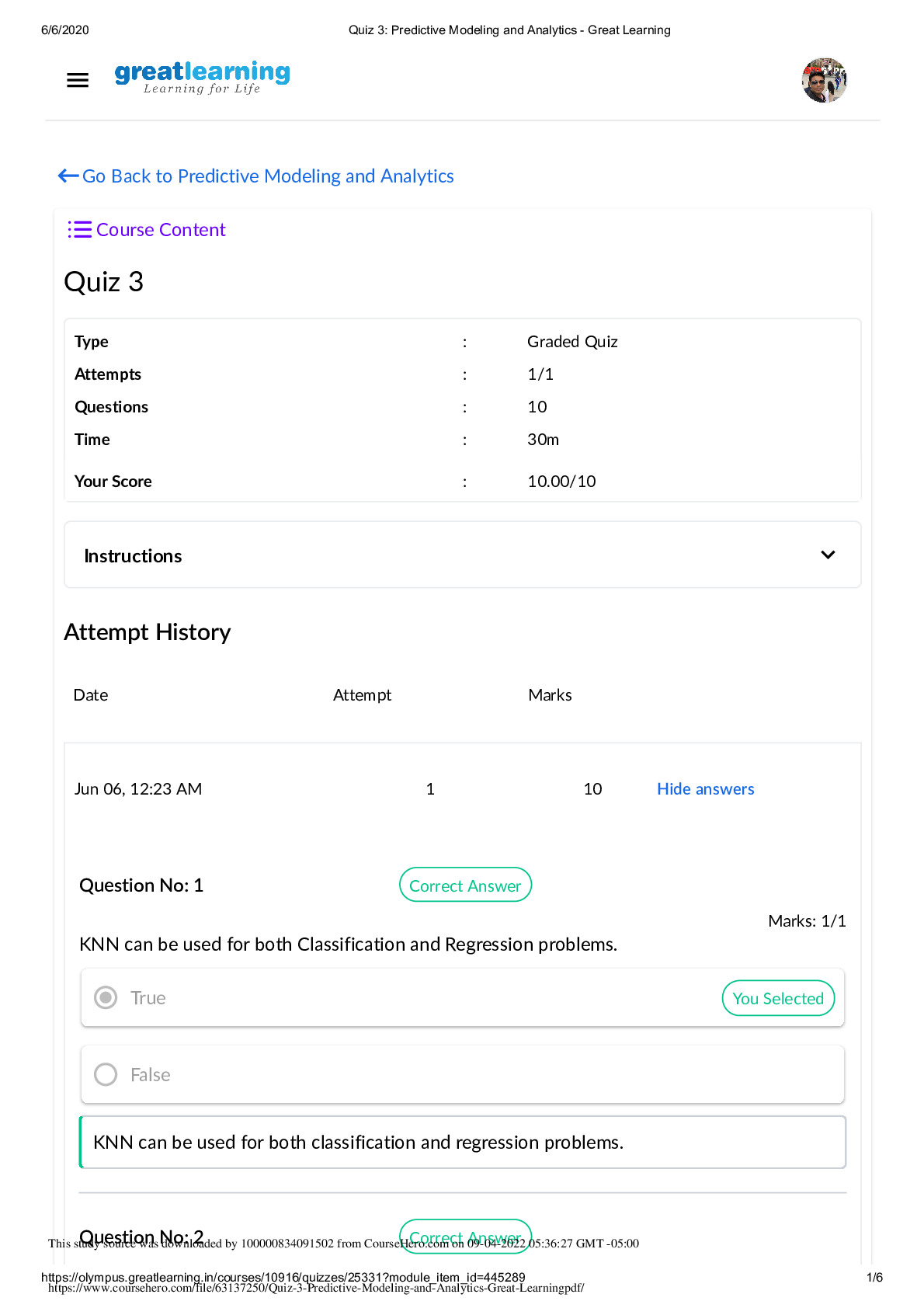 Quiz -3_ Predictive Modeling and Analytics - Great Learning. University of STATISTICS 101