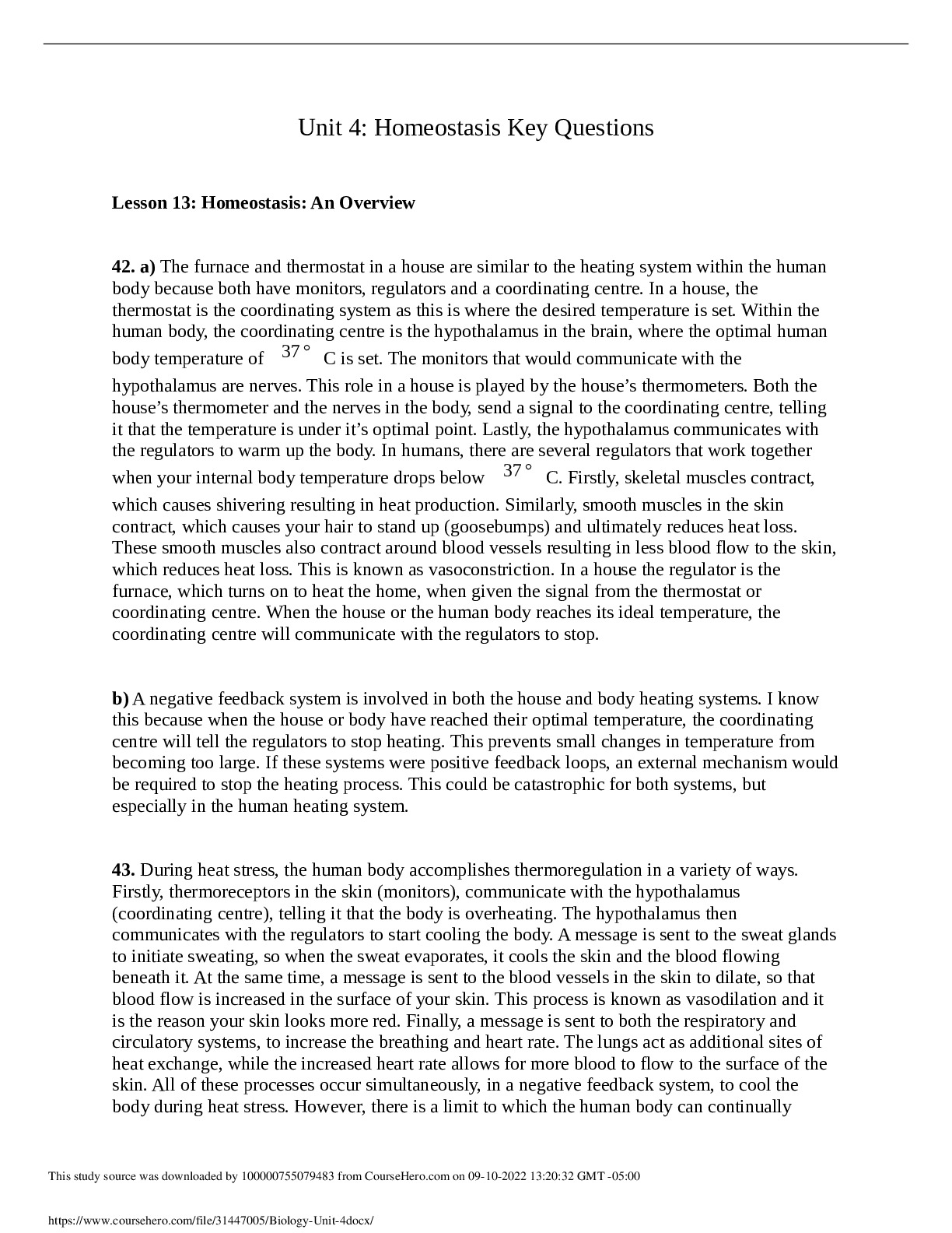 Indipendent Learning CentreBIOLOGY SBI4UCBiology - Unit 4: Homeostasis ...