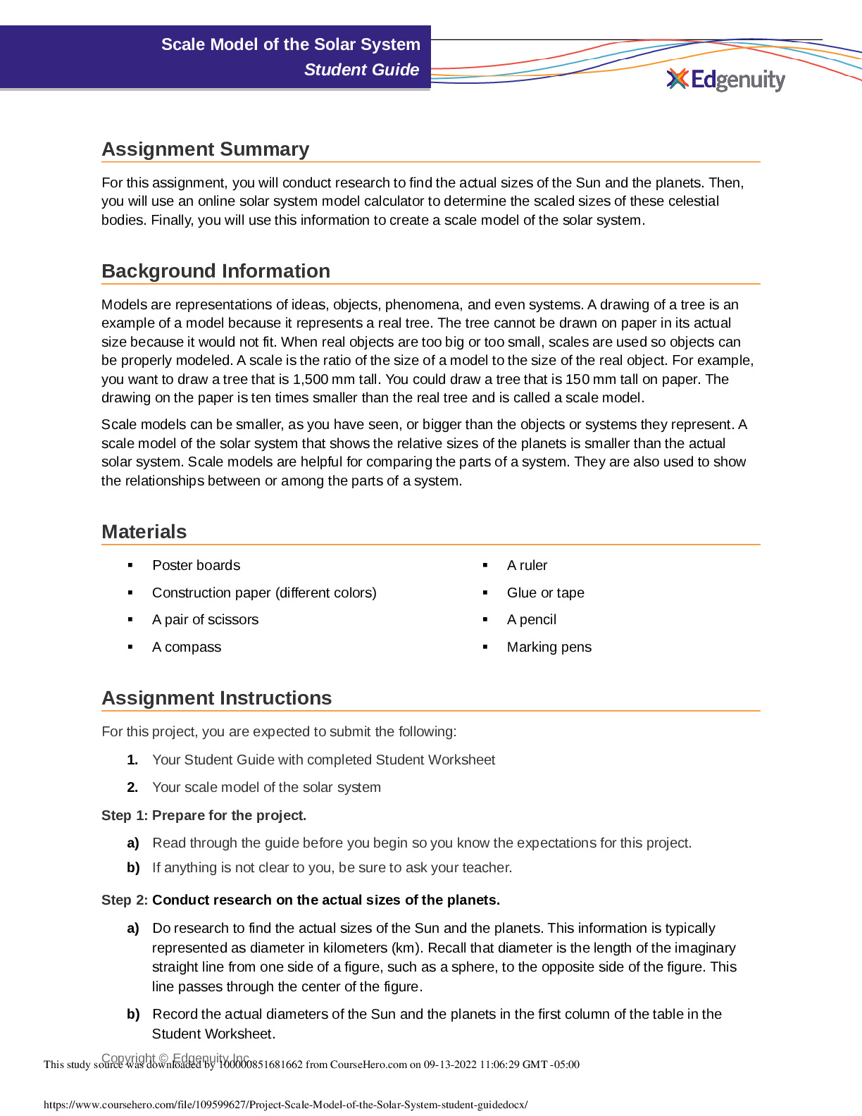 Project-Scale Model of the Solar System-student guide. High School ...
