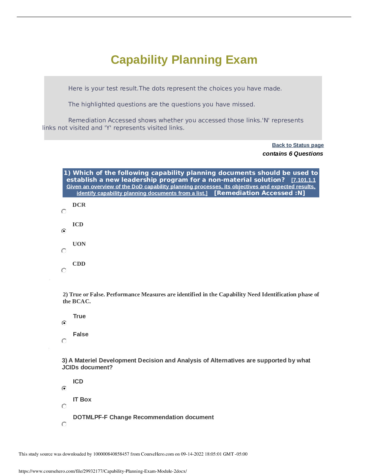 Defense Acquisition University ISA 101 Array. Capability Planning Exam ...