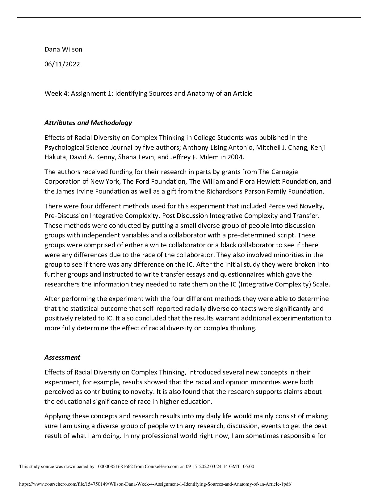 Wilson_Dana Week 4 Assignment 1 Identifying Sources and Anatomy of an Article (1). Unity College ...