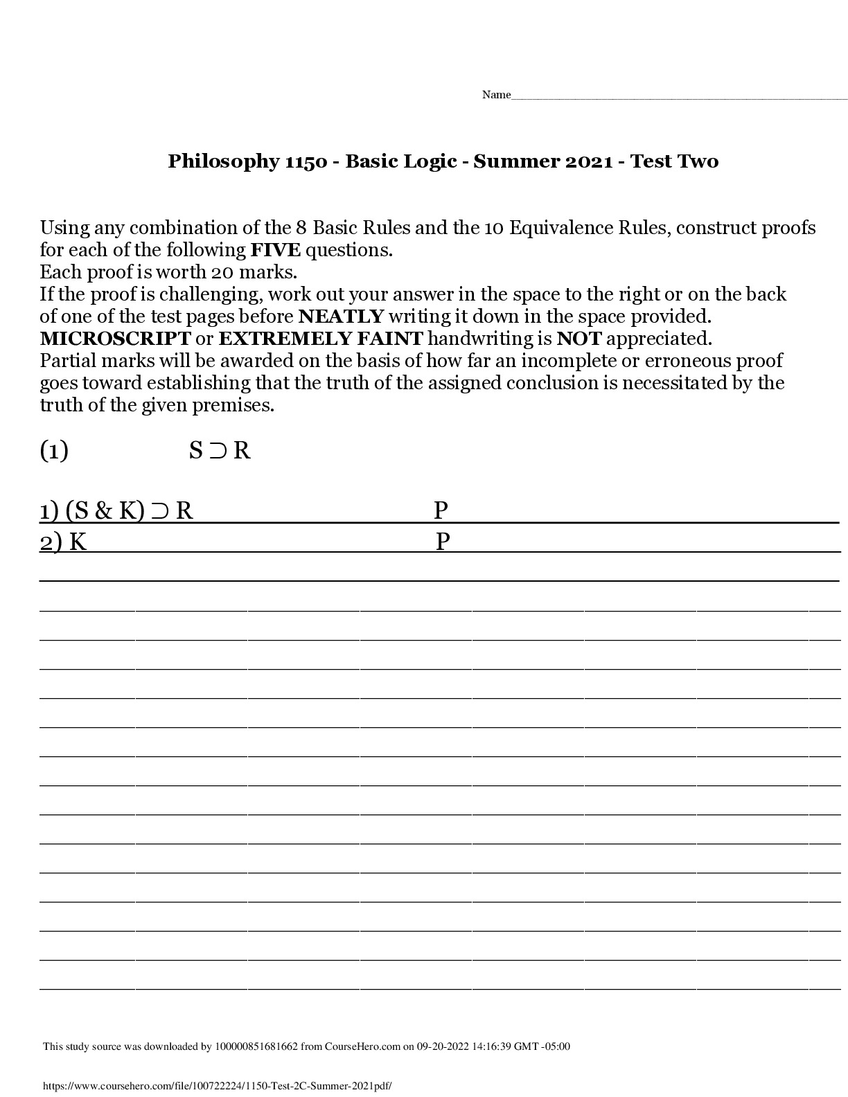 1150 Test 2C Summer 2021.Kwantlen Polytechnic University PHIL 115O