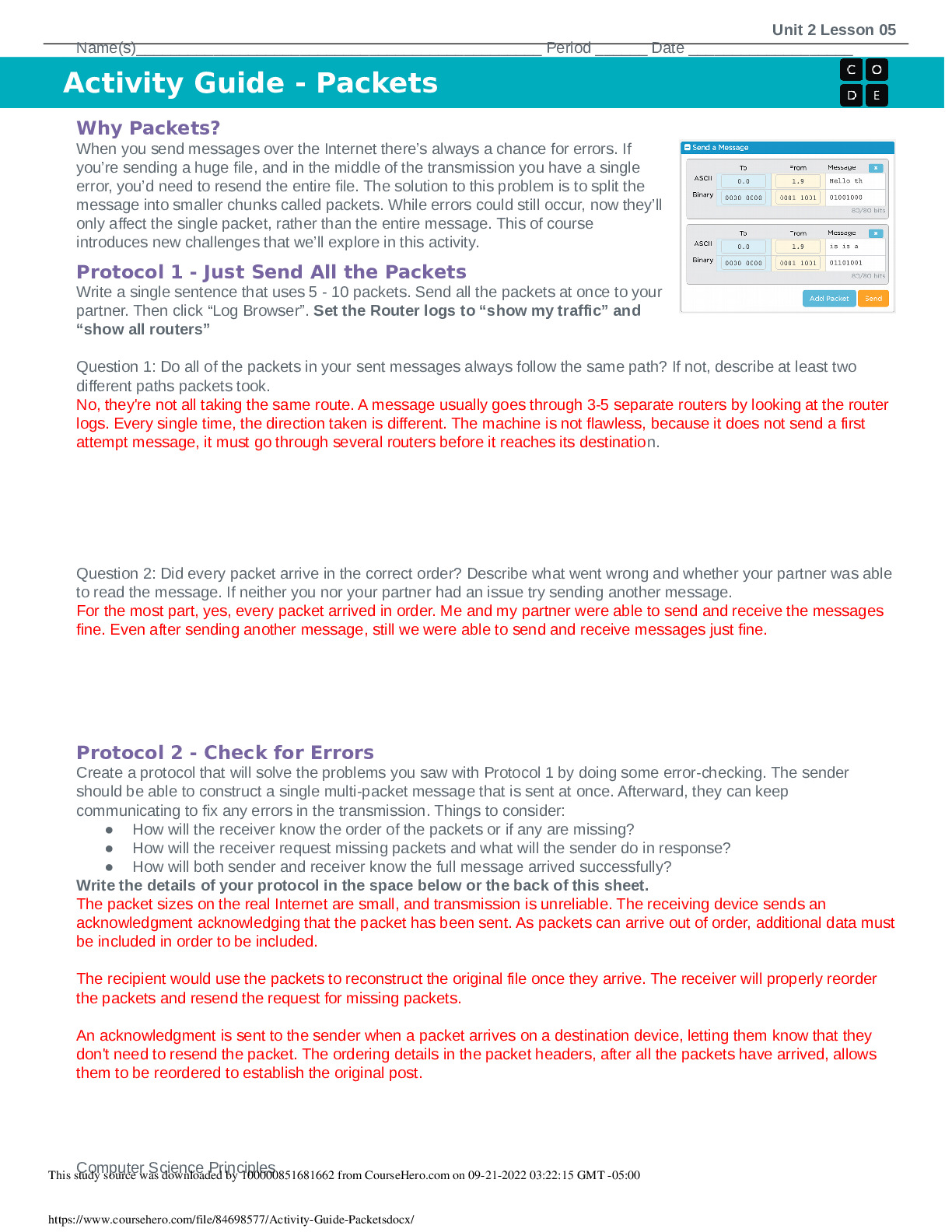 Activity Guide - Packets. Berkmar High School COMPUTER SCIENCE 101