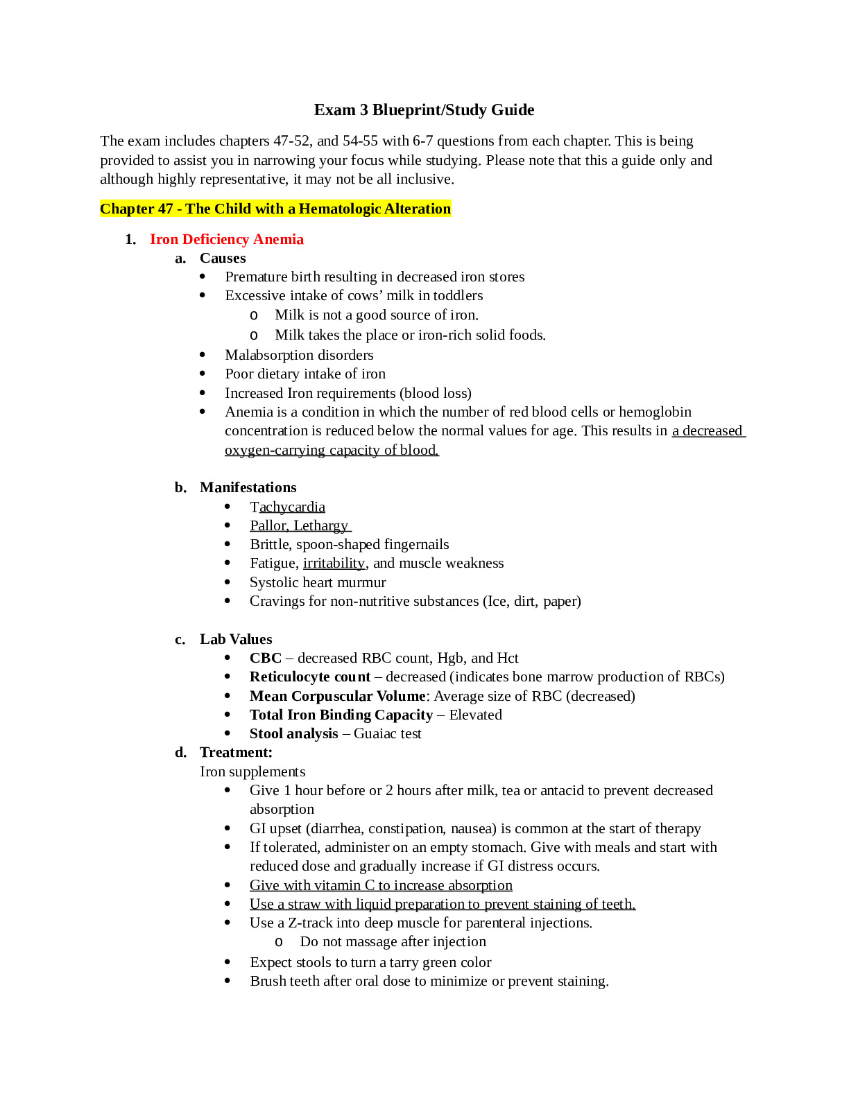 NUR 4385 Exam 3 Blueprint/Study Guide