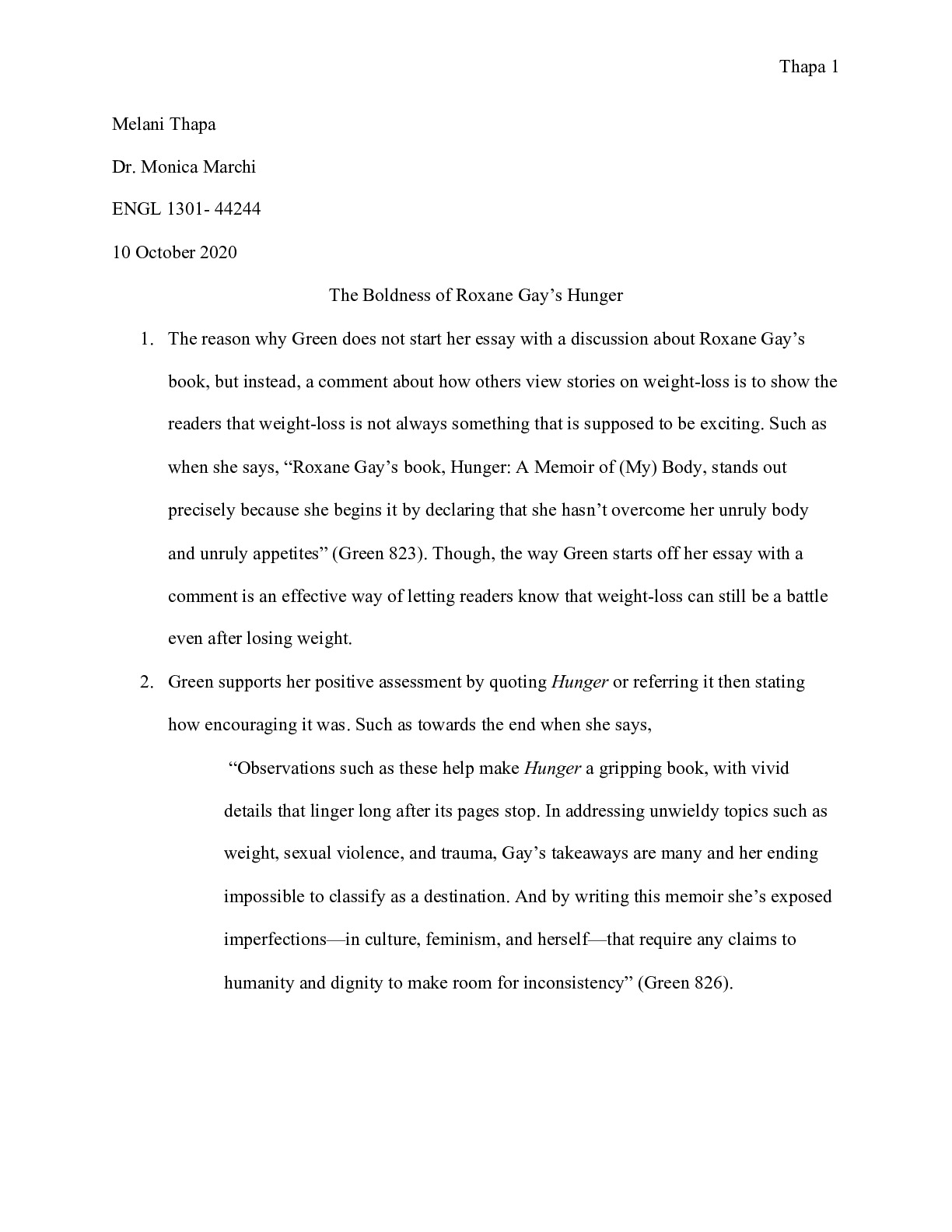 The Boldness of Roxane Gay's Hunger - Melani Thapa. Simmons College ...