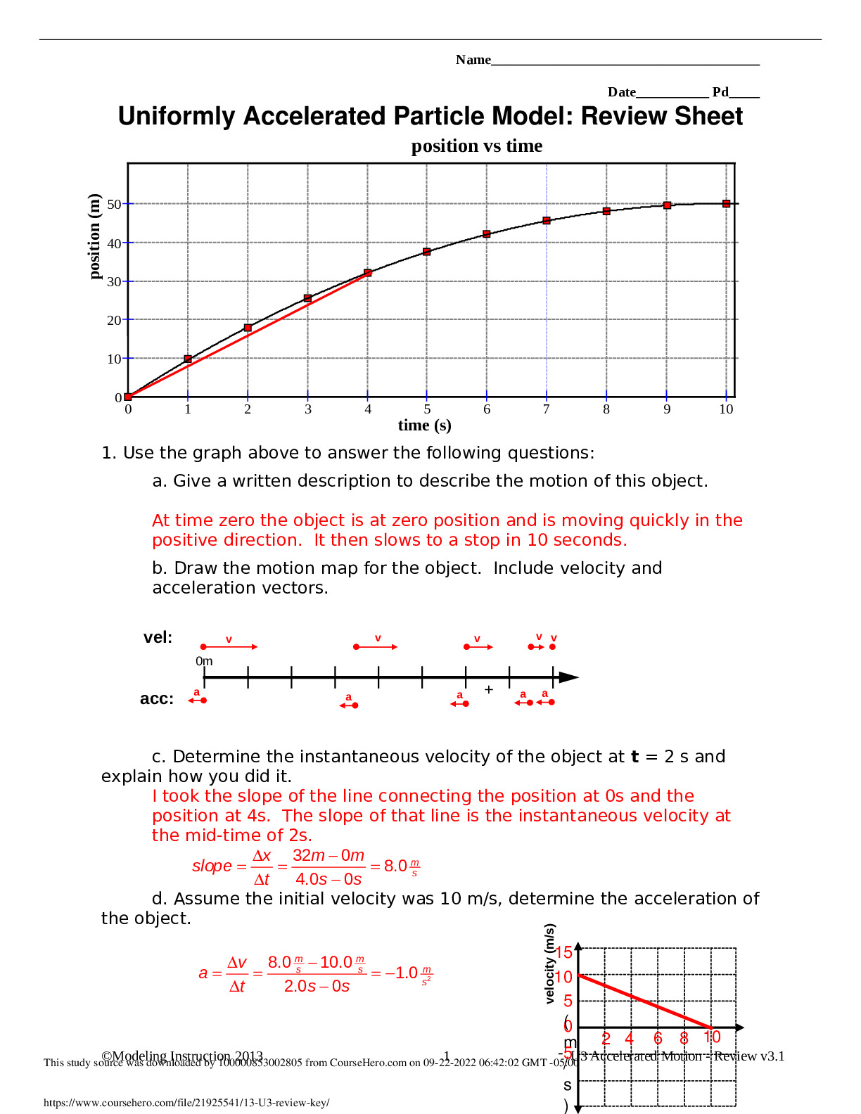 PHYS 430 13_U3 review key Uniformly Accelerated Particle Model: Review Sheet