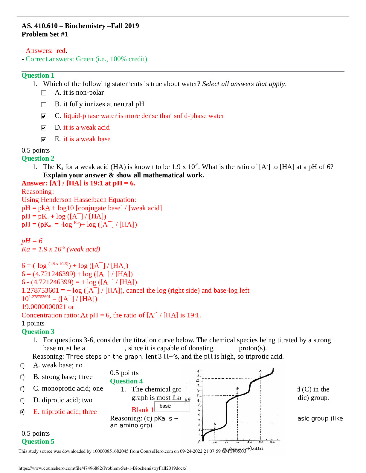 Johns Hopkins UniversityBIOTECHNOL AS.410.601Problem Set #1-Biochemistry.Fall.2019