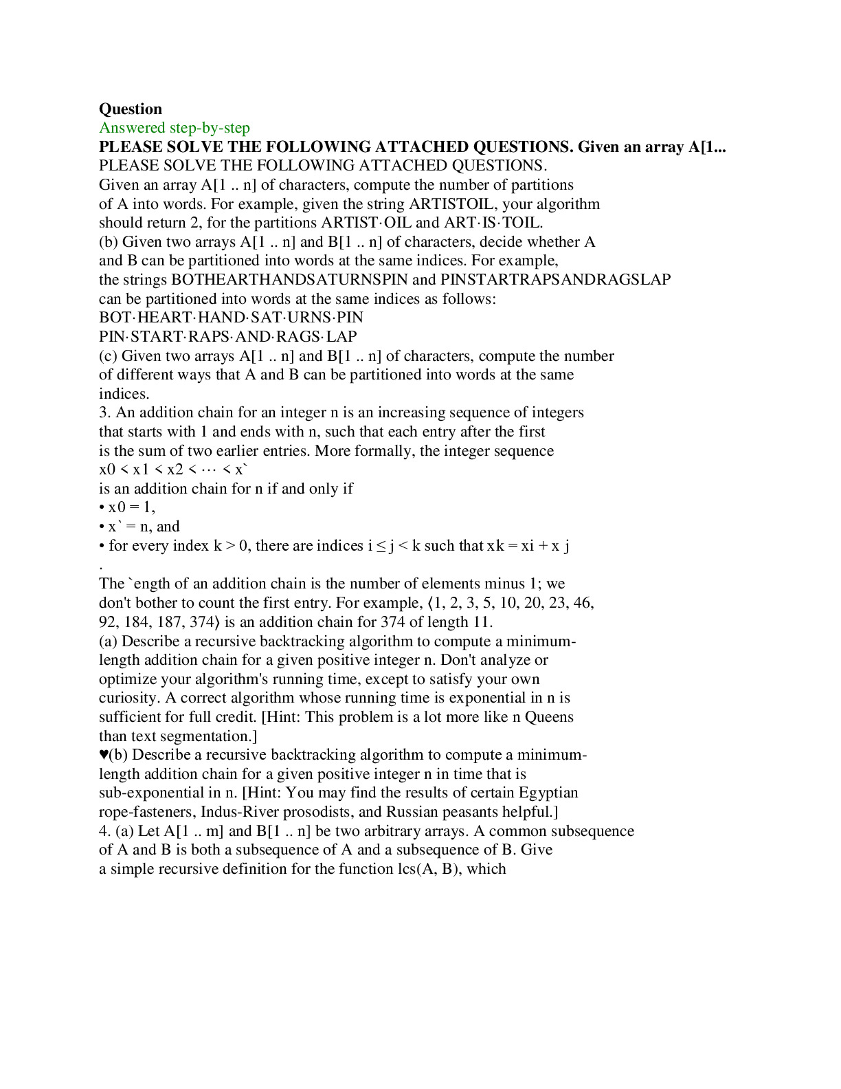 Given an array A[1 .. n] of characters, compute the number of ...