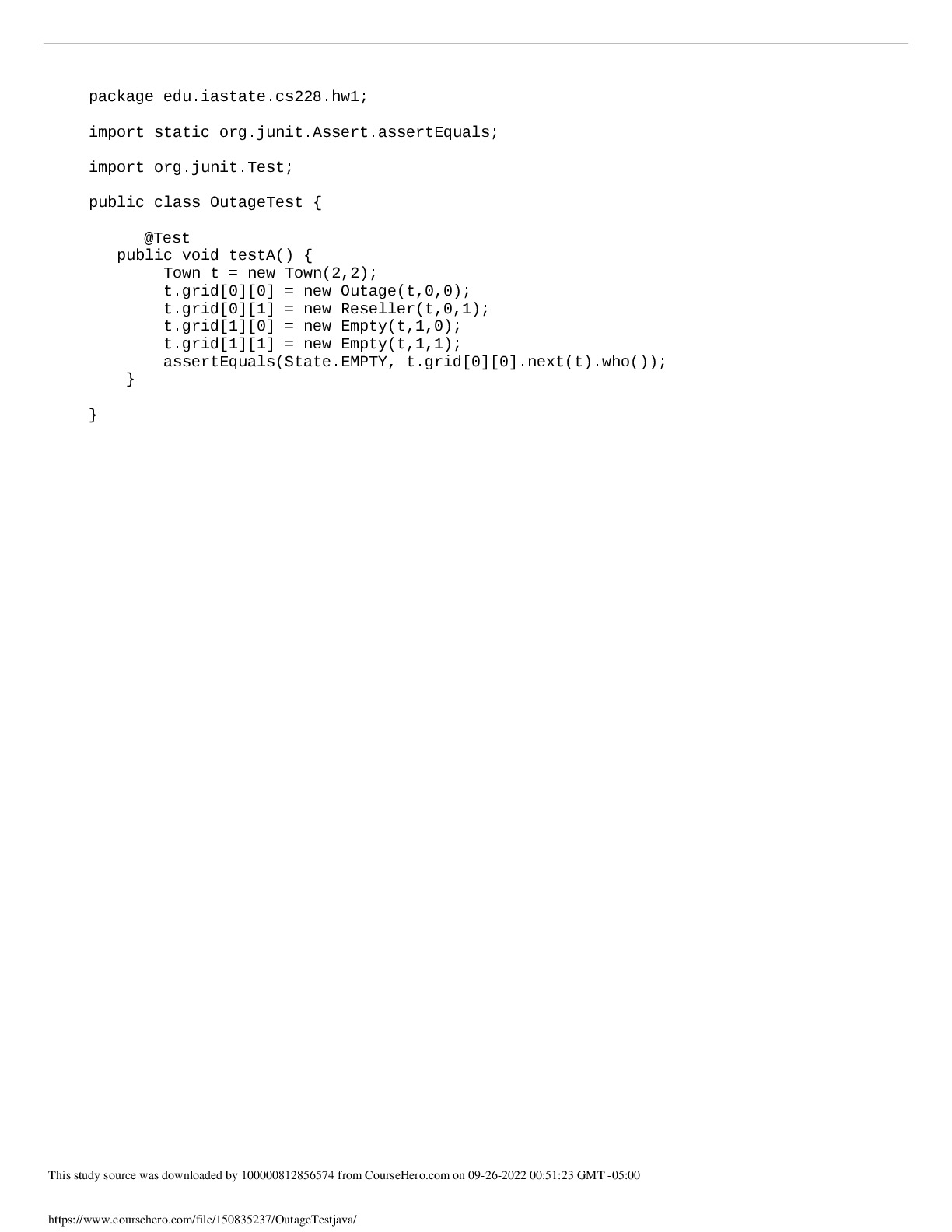 Outagetest Java