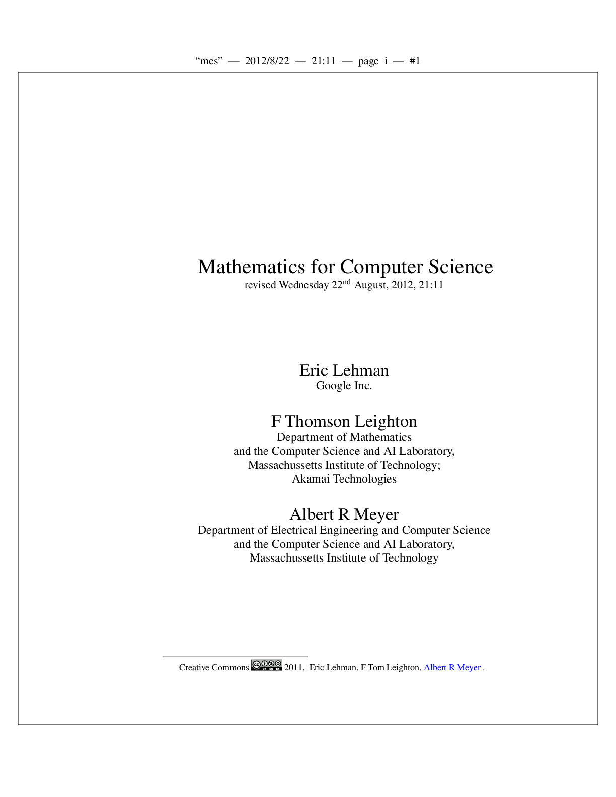 mcs Mathematics for Computer Science