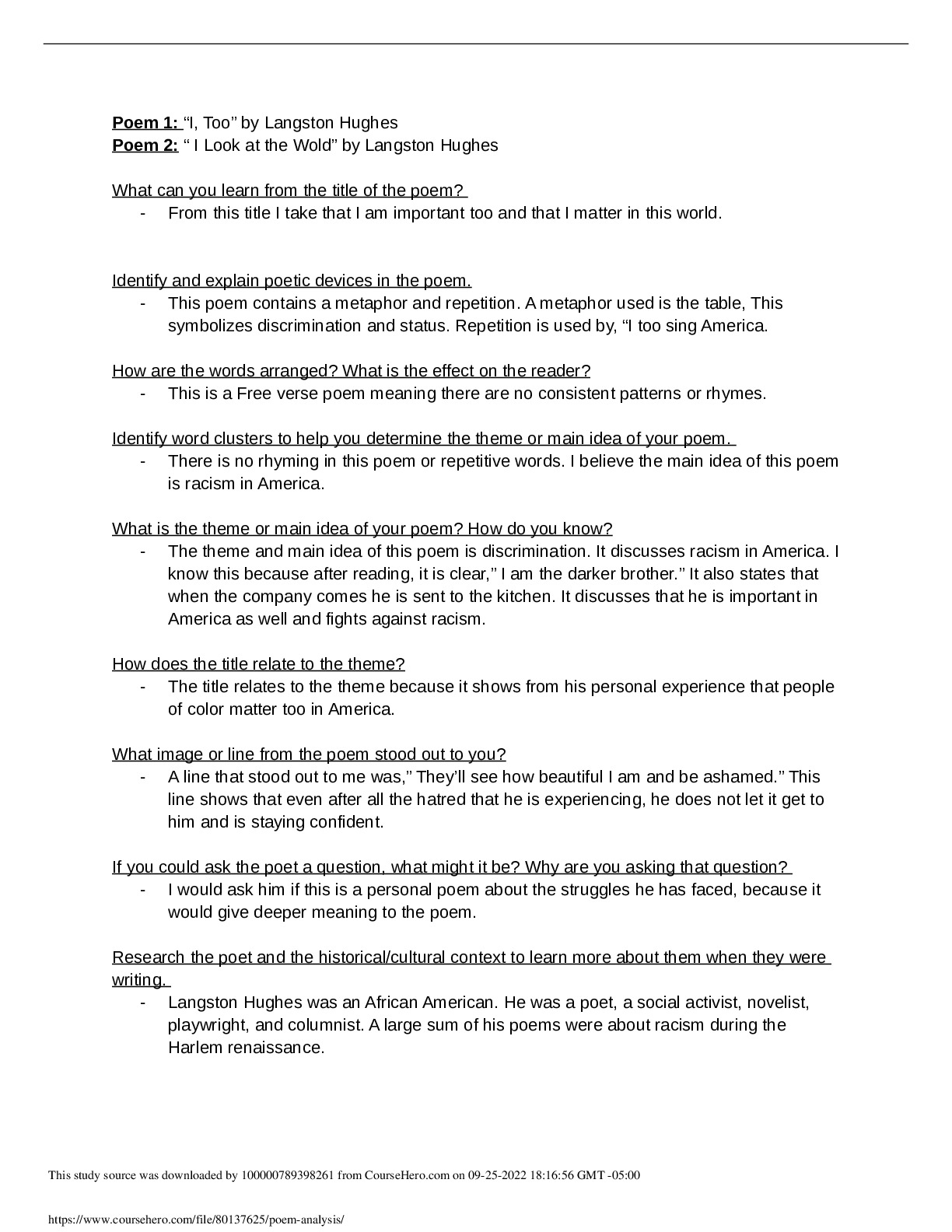 Indipendent Learning CentreENGLISH ENG4Upoem_analysis: Poem 1: “I, Too ...