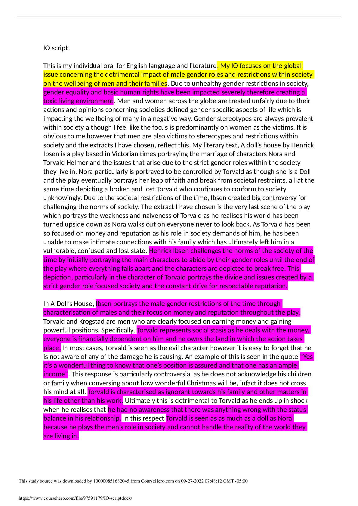 IO script. Kristin School IB DP