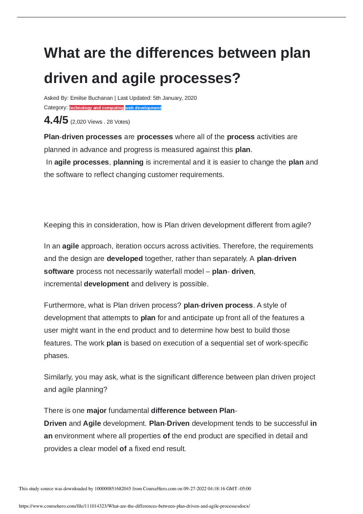 What are the differences between plan driven and agile processes ...