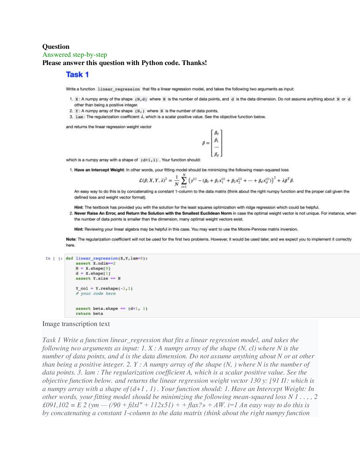 Task 1 Write A Function Linearregression That Fits A Linear Regression 6999