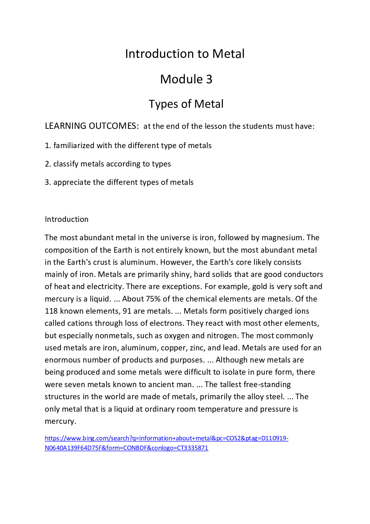 EDUCATION 101 Introduction-to-Metal-Module-3-TYpes-of-Metals