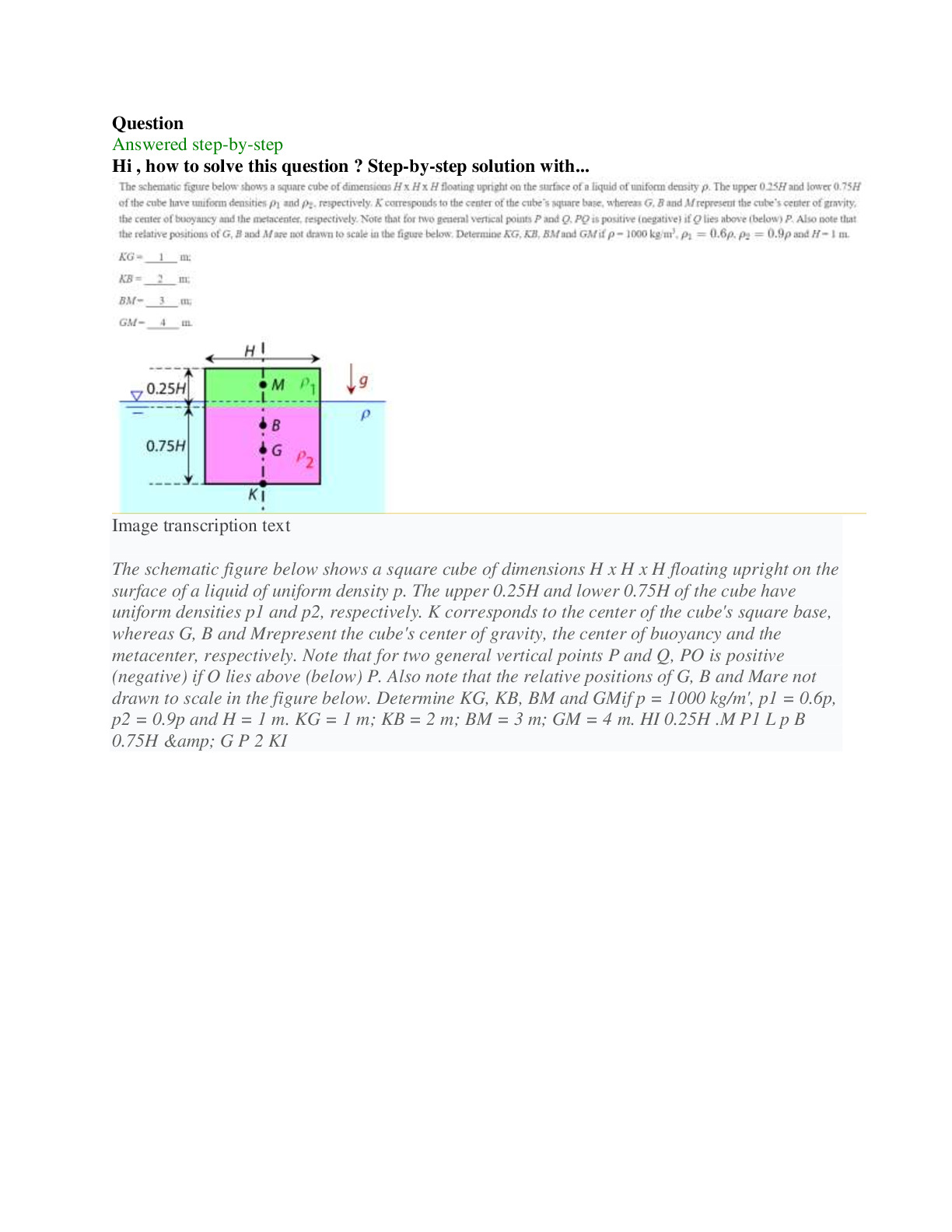 The schematic figure below shows a square cube of dimensions H x H x H ...