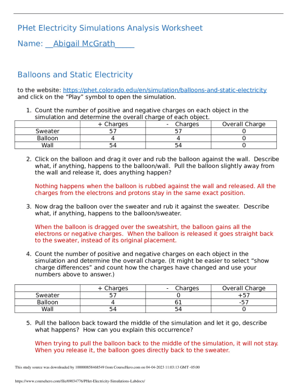SCI MISC PHet Electricity Simulations Analysis Worksheet