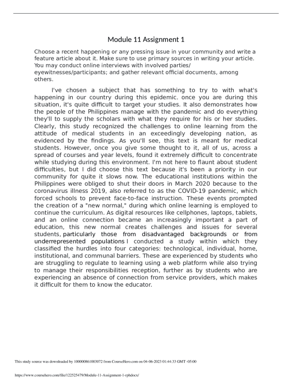 Module 11 Assignment 1 Polytechnic University of the Philippines