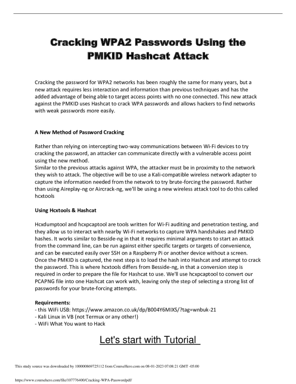 Cracking WPA2 Passwords Using the PMKID Hashcat Attack