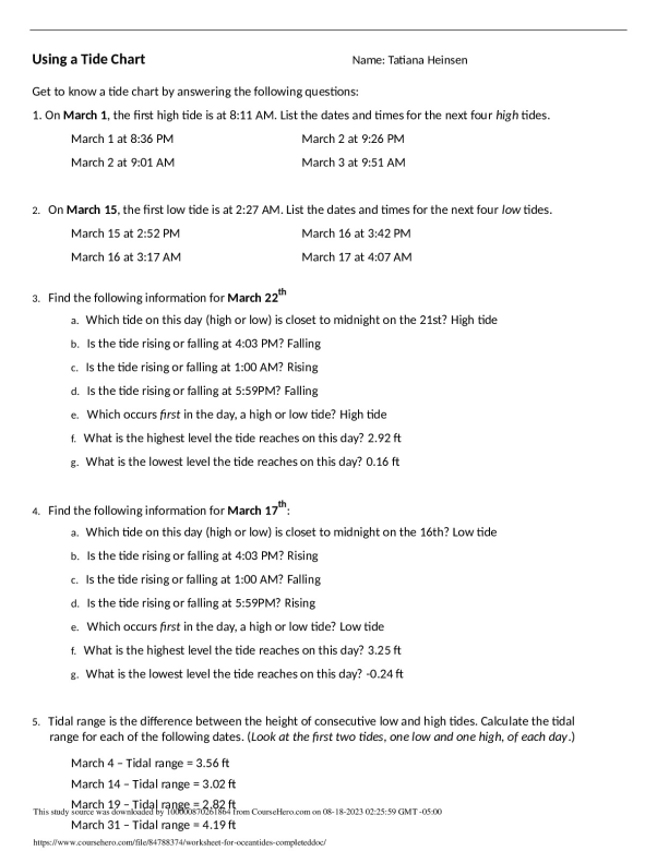 worksheet for oceantides - completed